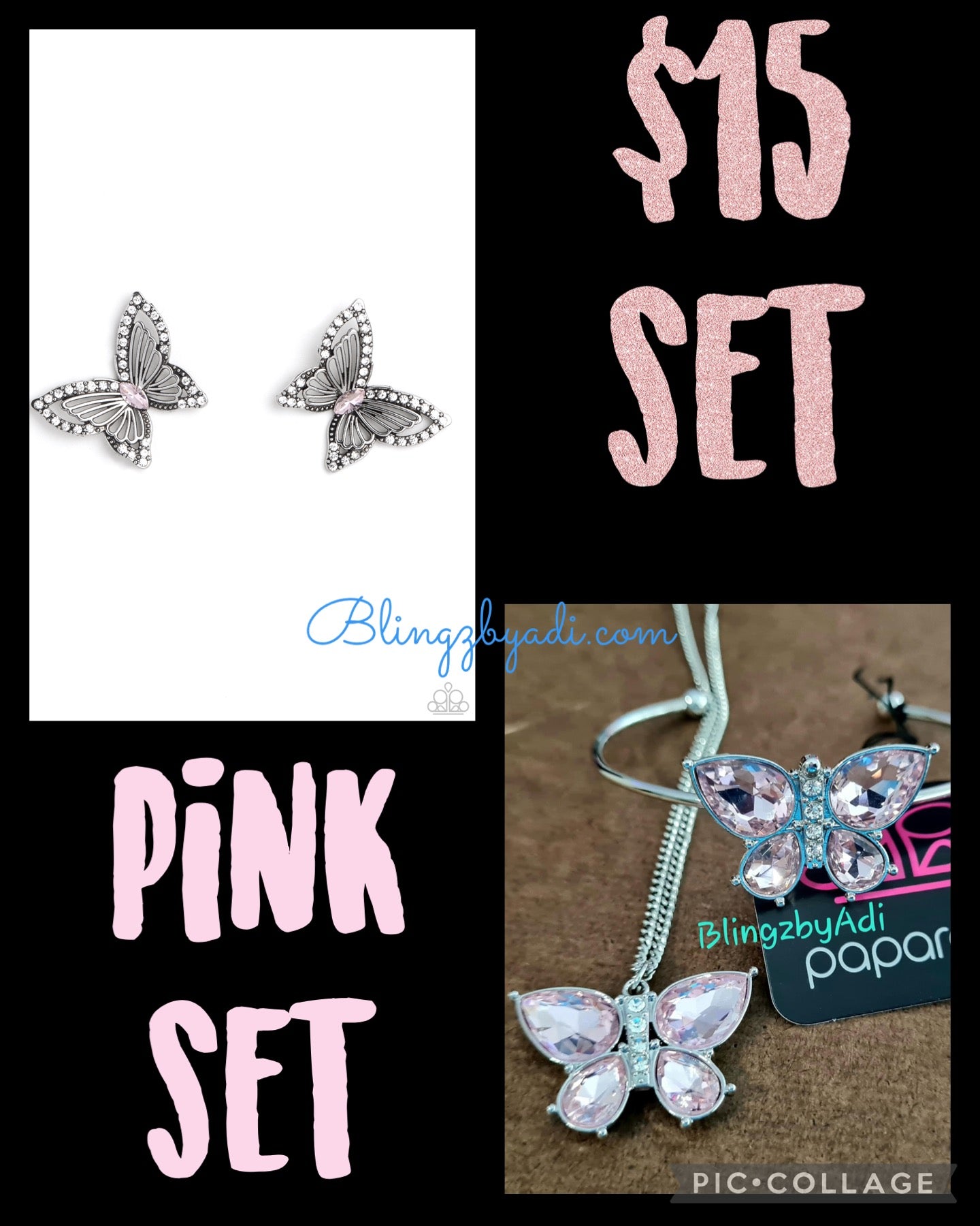 3 pc Pink Butterfly Set – Blingz By Adi